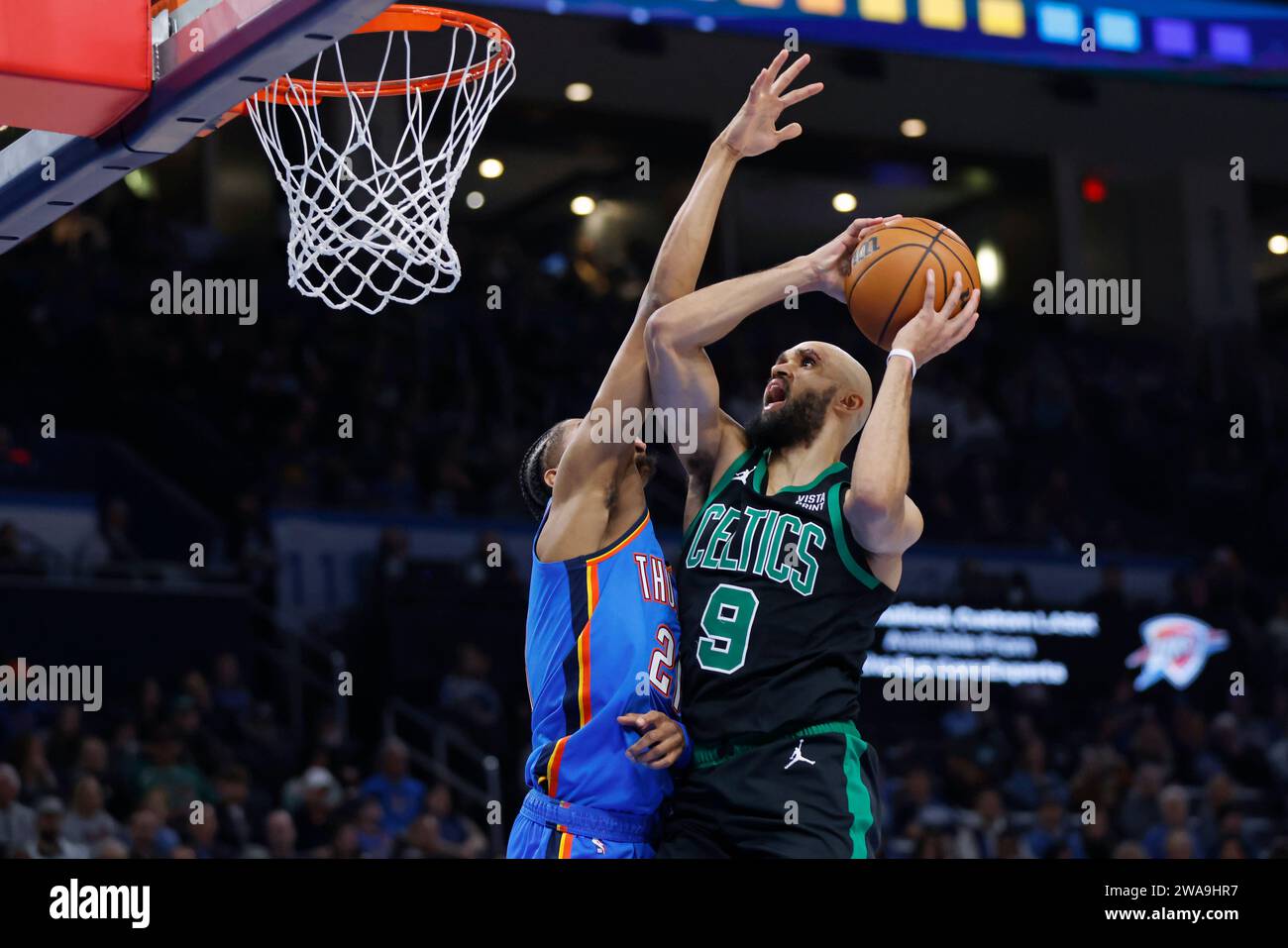Boston Celtics guard Derrick White (9) prepares to shoot against ...