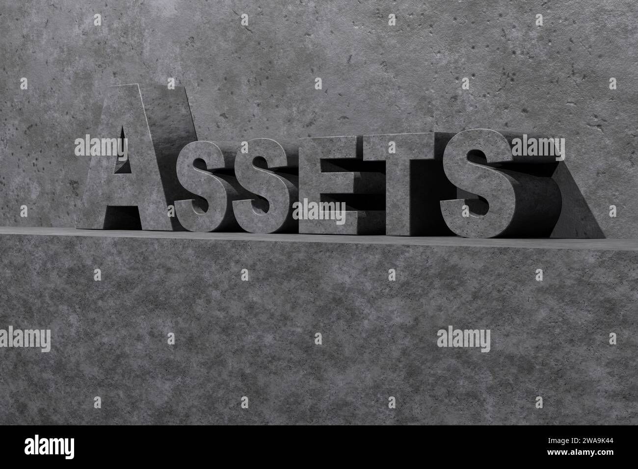 3d gray concrete stone word acronym assets, embossed block text on ...