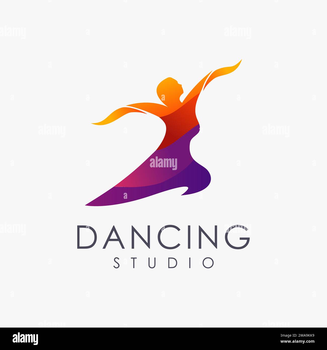 Abstract dancing woman logo icon with colorful gradient style on white ...