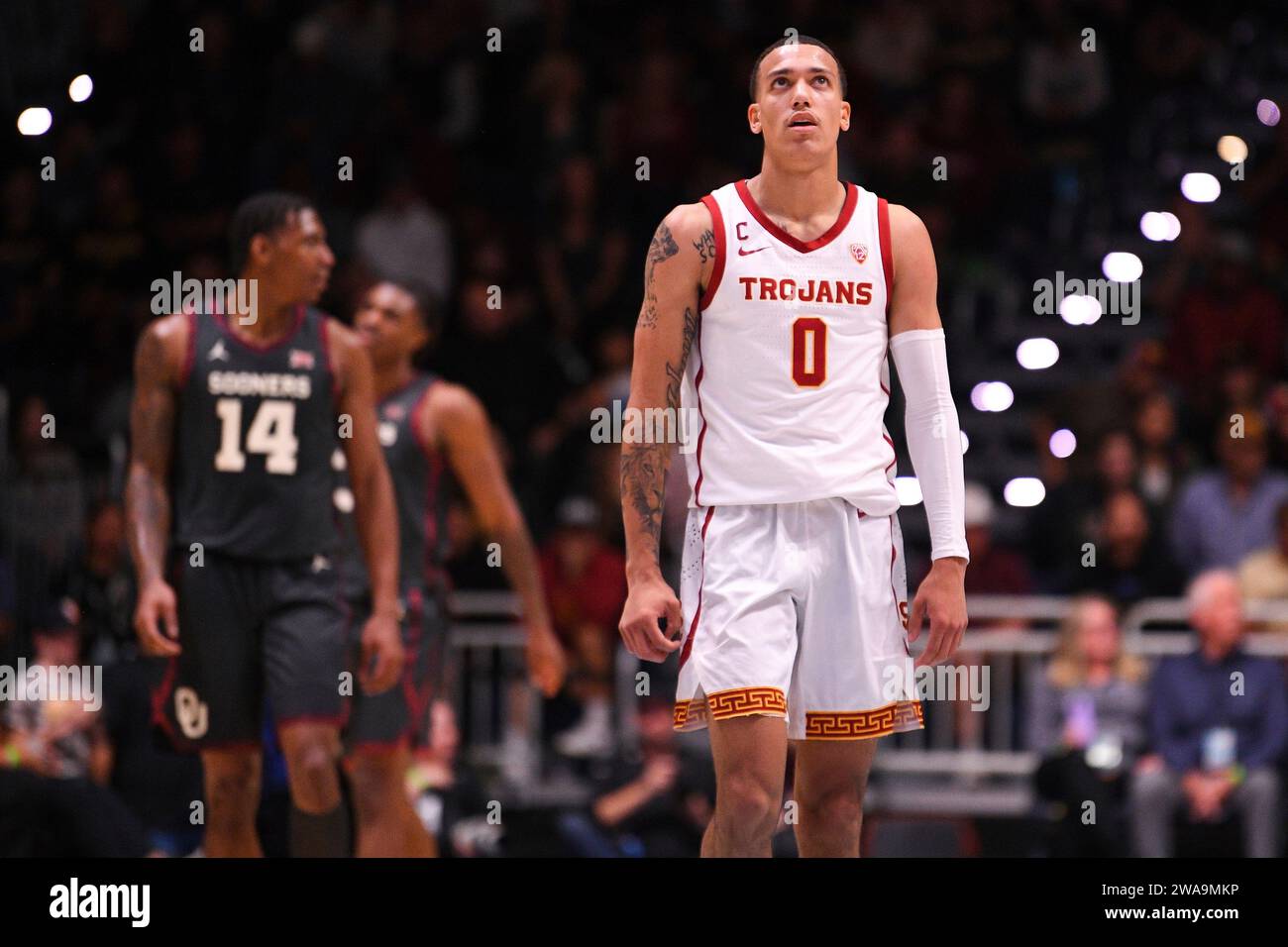 SAN DIEGO, CA - NOVEMBER 24: USC Trojans guard Kobe Johnson (0) looks ...