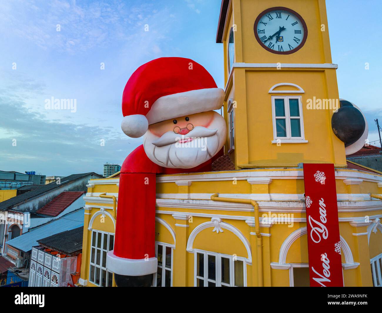 Phuket,Thailand-December,31,2023: aerial view decoration Santa Claus ...
