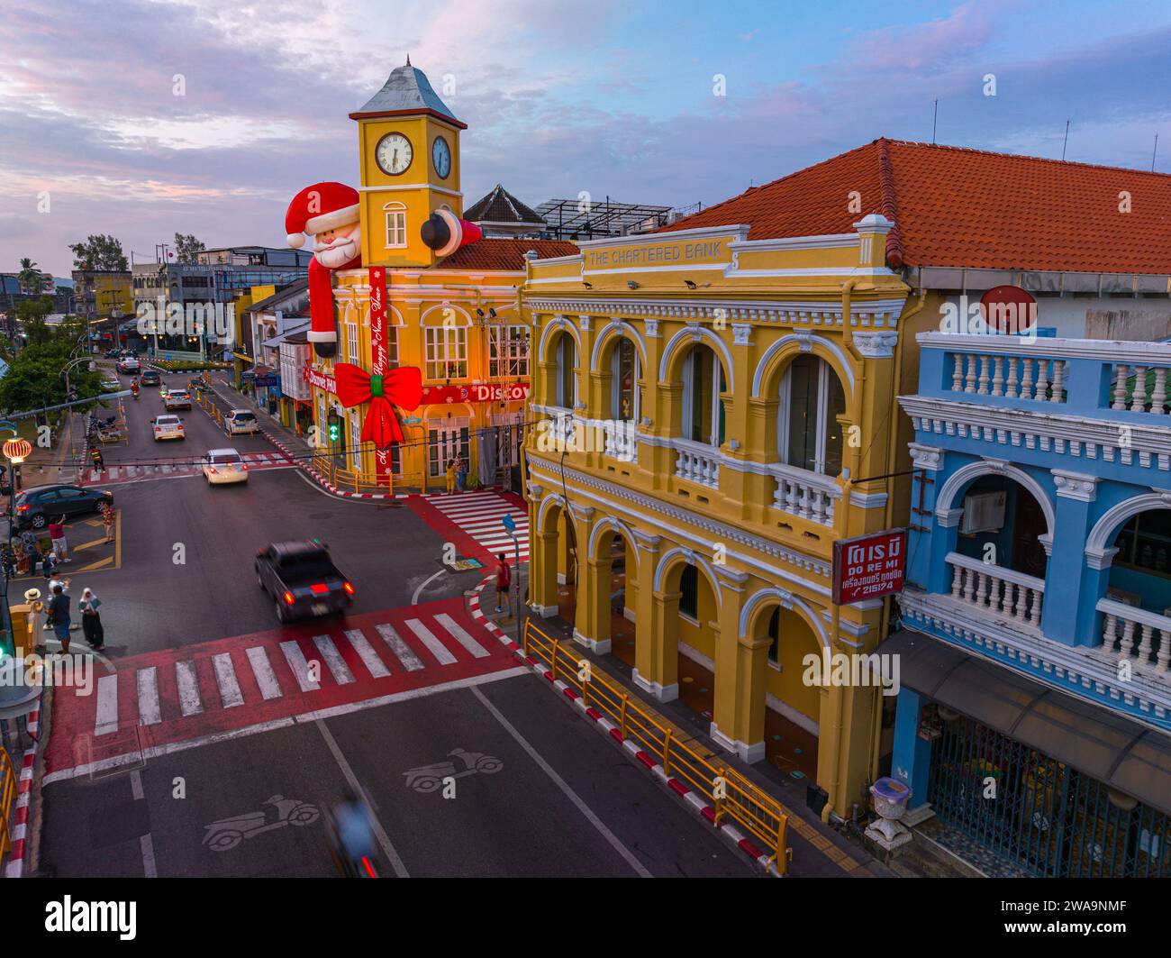 Phuket,Thailand-December,31,2023: aerial view decoration Santa Claus ...