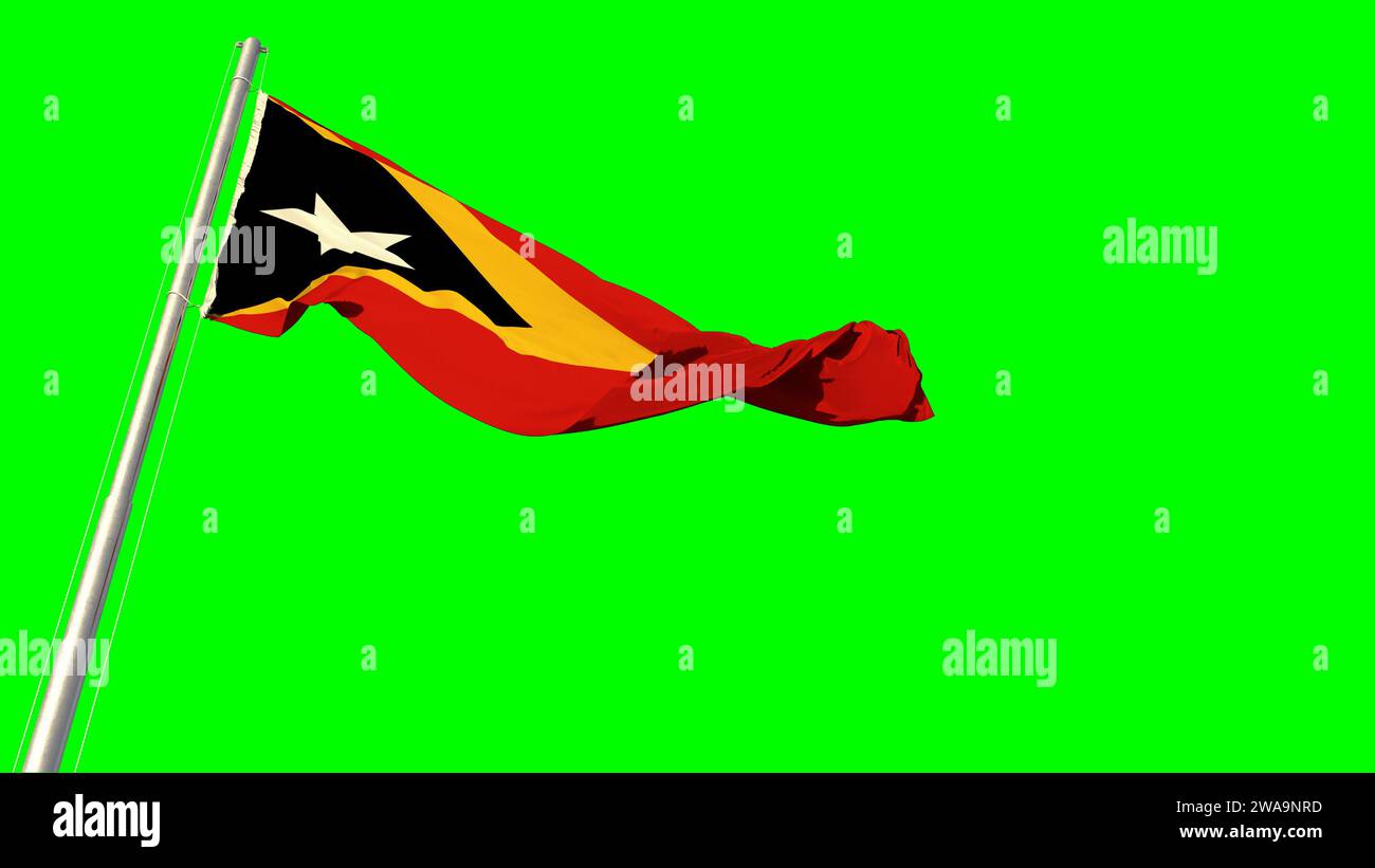 Waving glorious flag of Timor Leste on green screen, isolated - object ...