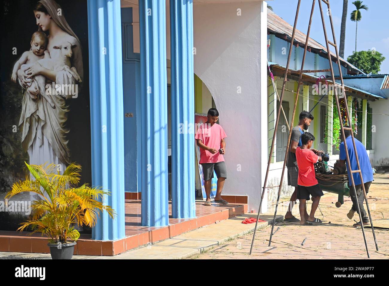 People decorate a church in preparation for Christmas Day at Mariam ...