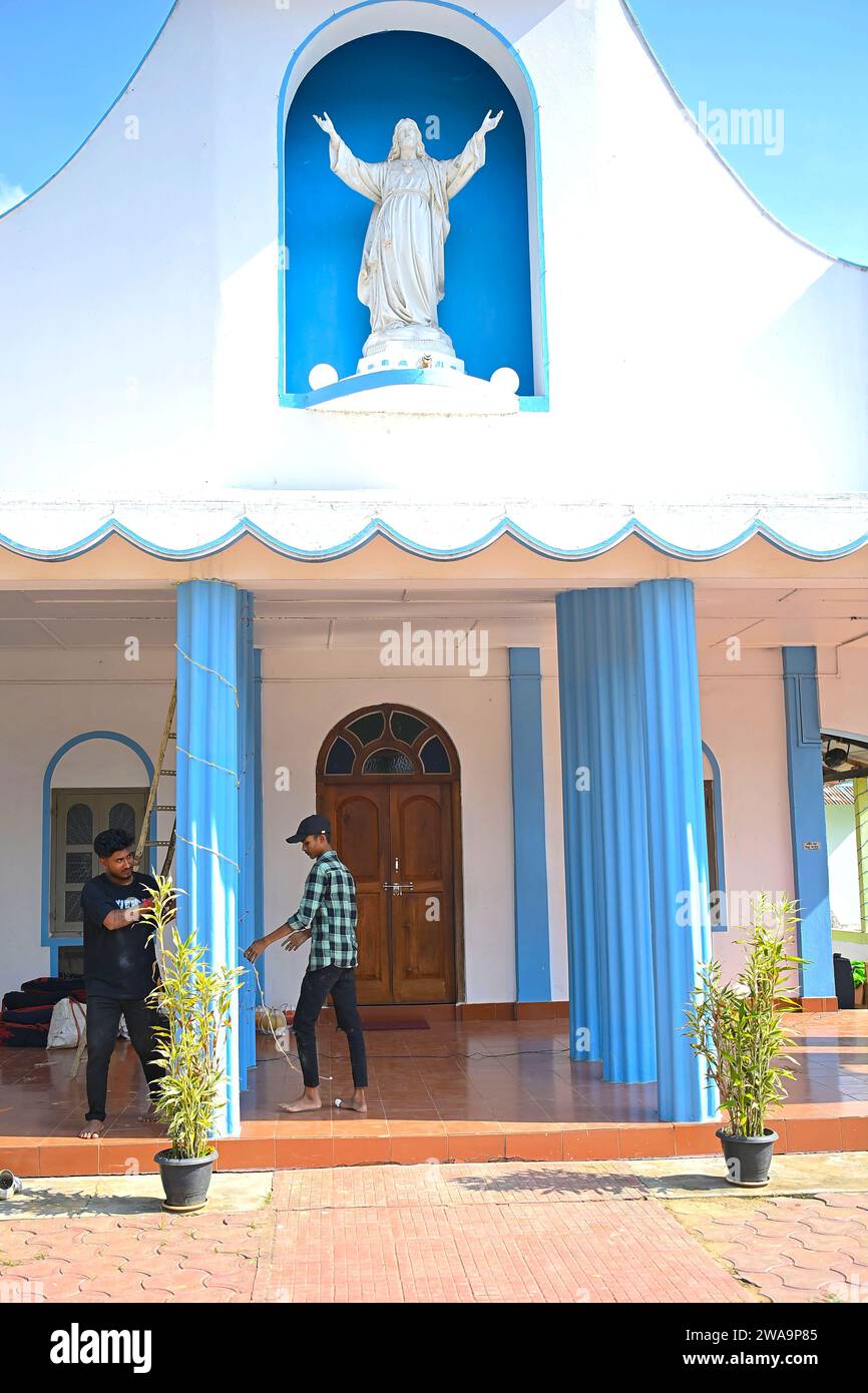 People decorate a church in preparation for Christmas Day at Mariam ...