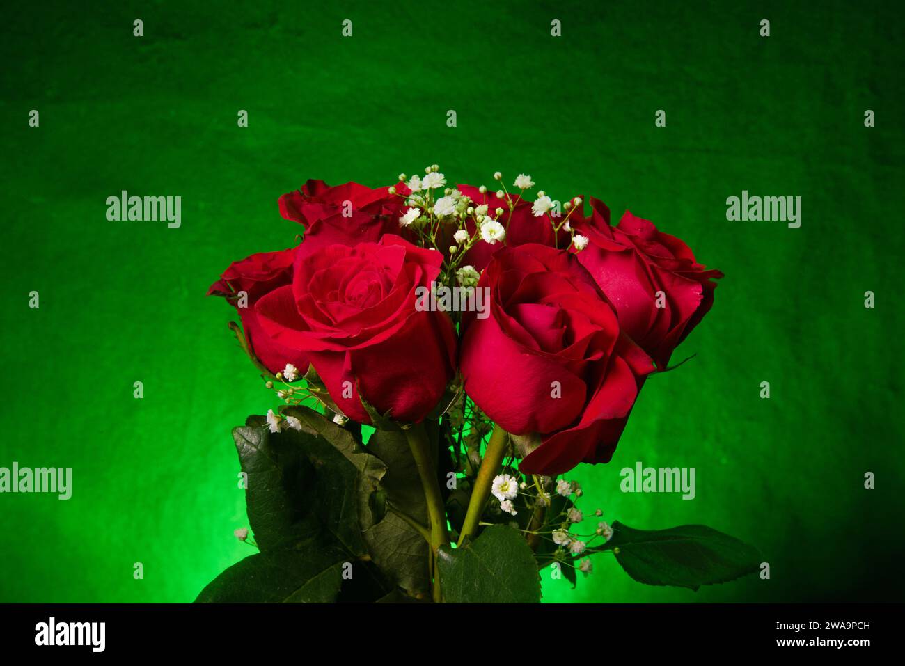 Bouquet of radiant red roses against red black ground. Speaks volumes ...