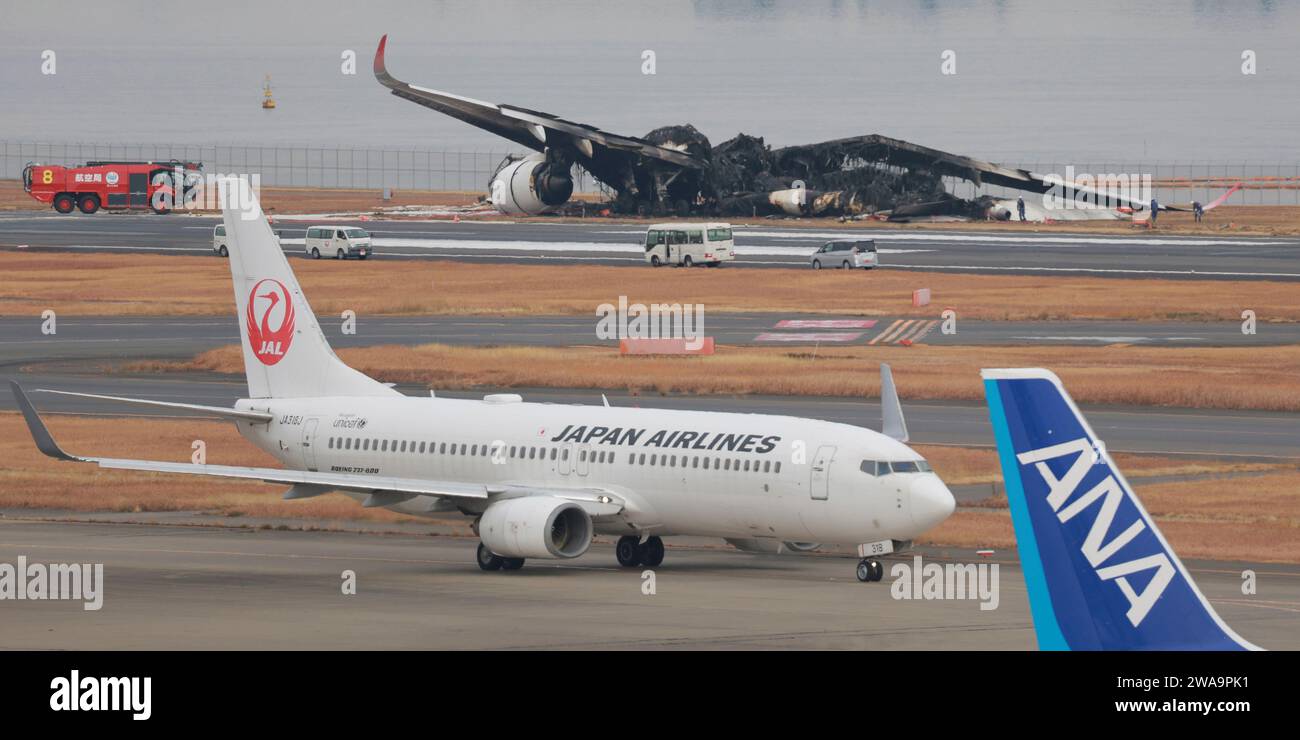 Members of the Aircraft Accidents Investigation Commission by Japan's Ministry of Land ...