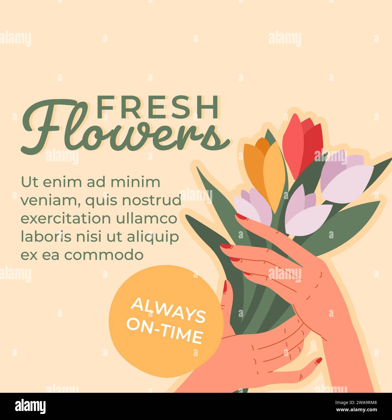 Fresh flowers, always on time advertisement poster Stock Vector Image ...