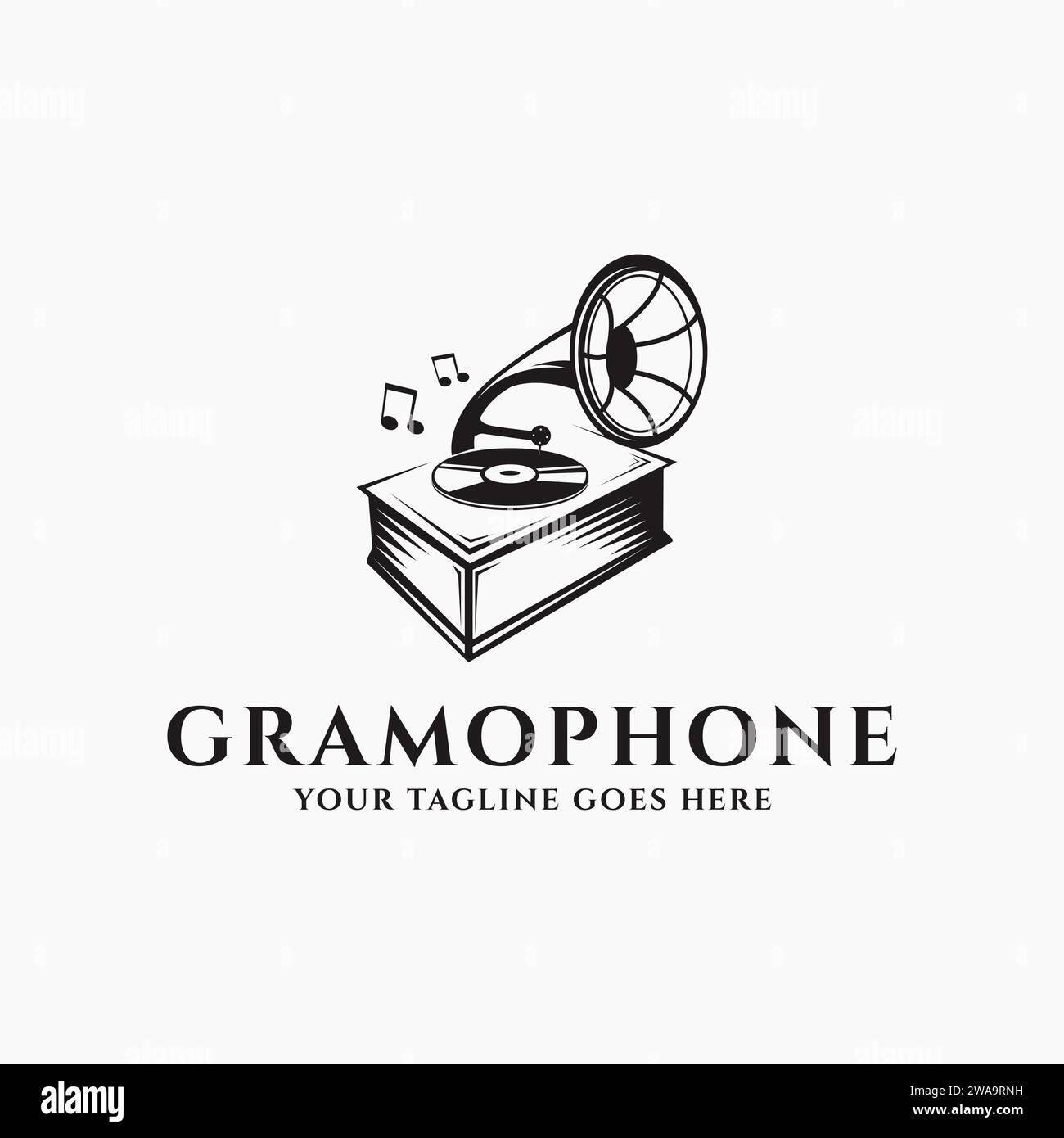 Classic vintage gramophone logo icon vector template on white ...