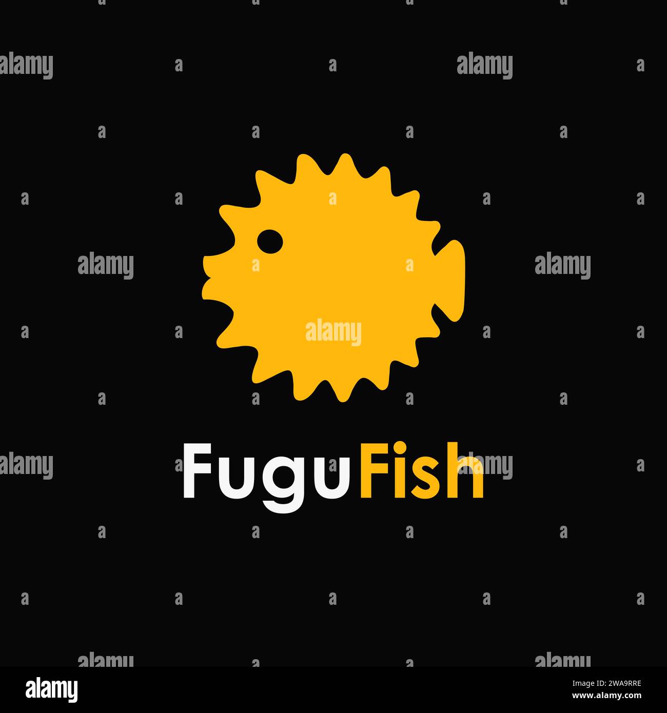flat minimalist fugu fish logo icon vector template on black background ...