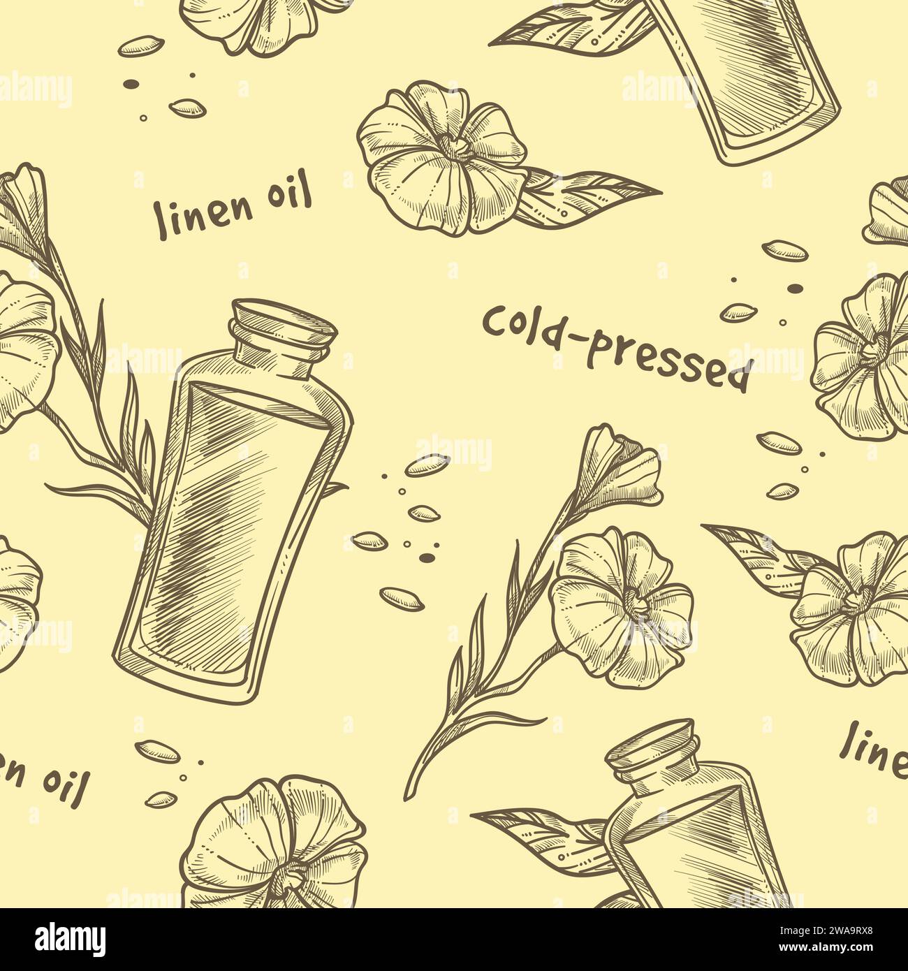 Cold pressed linen oil, natural ingredient print Stock Vector Image ...