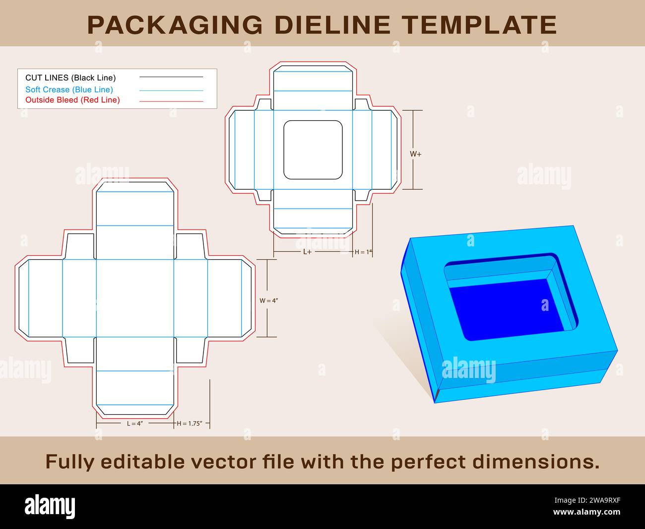 Cookie Box, Die line Template And 3d box Editable Vector File Stock ...