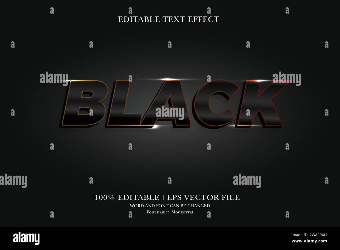 Editable 3d Text Effect Styles Mockup Concept Black Text Stock Vector