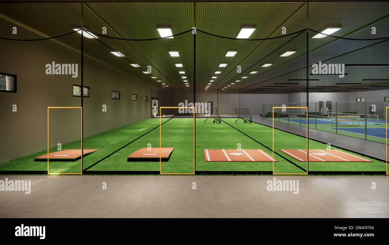 Indoor Baseball and Softball Batting Cages rendering illustration Stock ...
