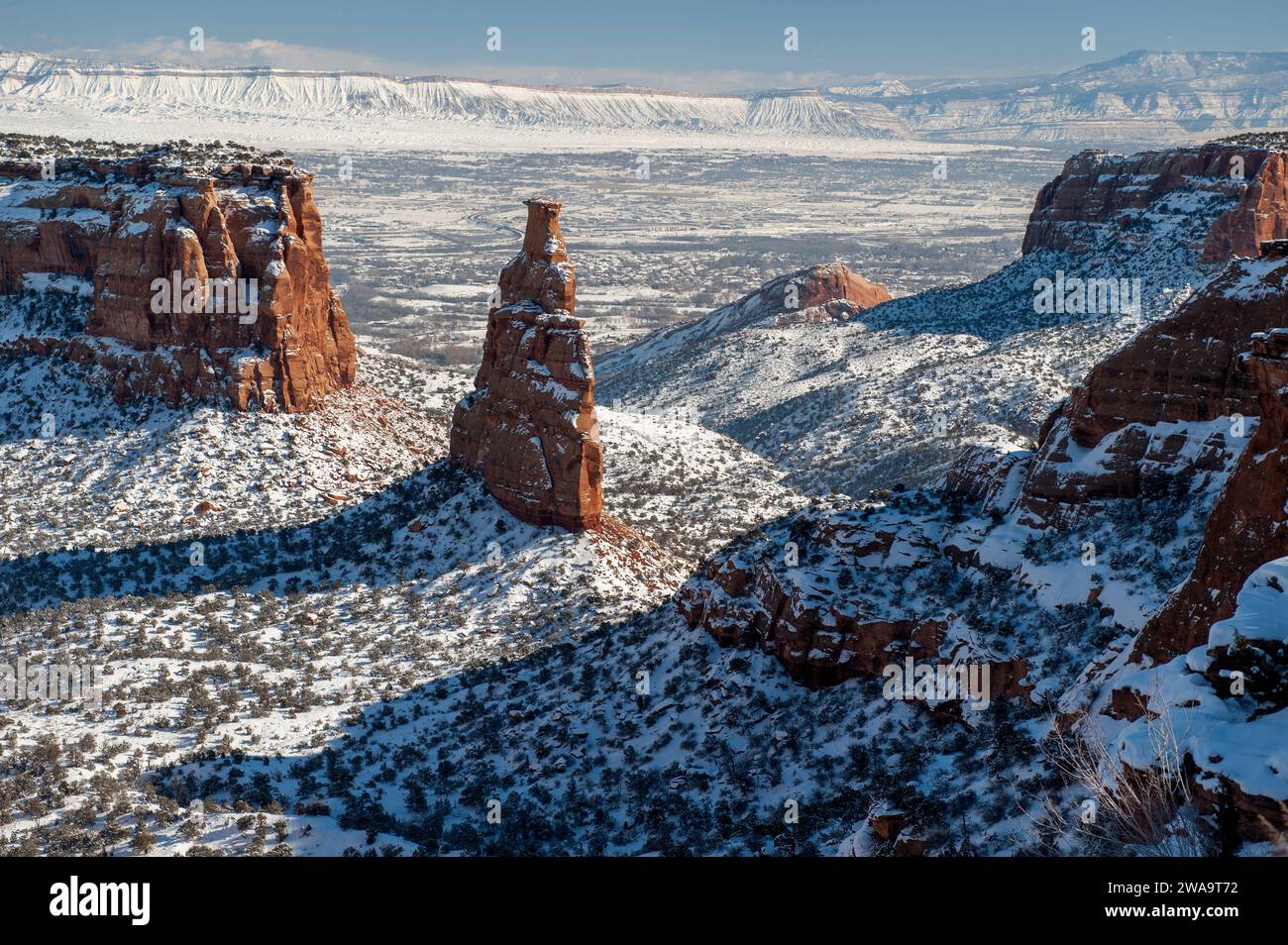 The Colorado National Monument, in snow. Near to far: Independence ...