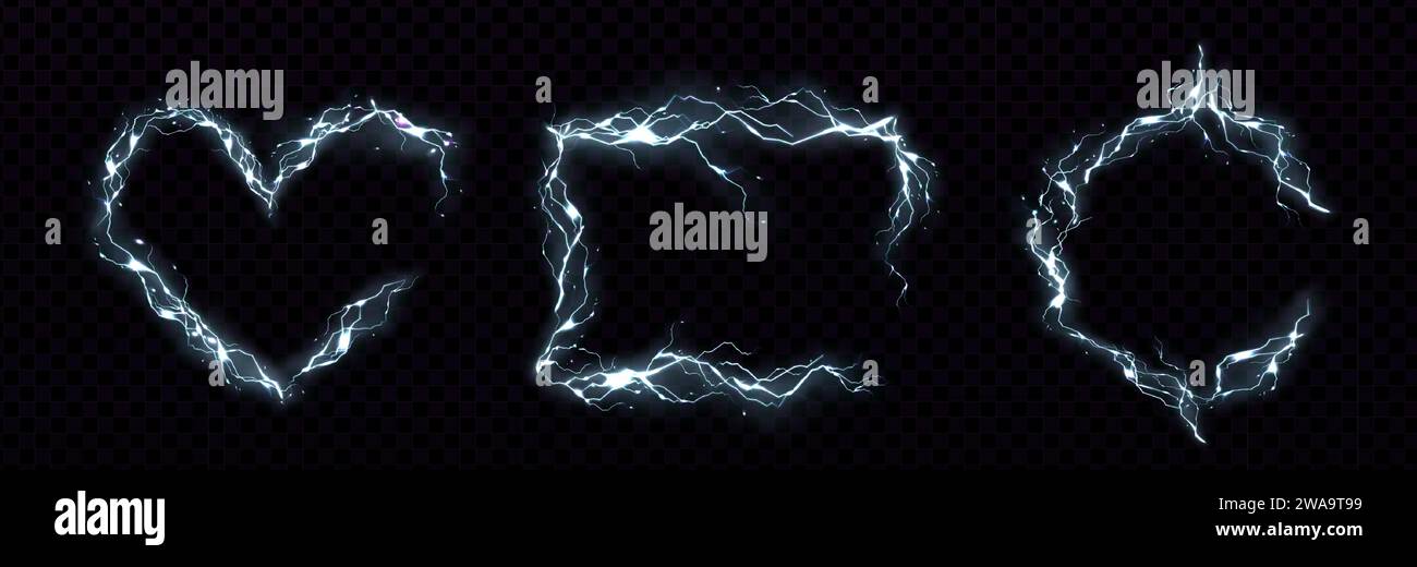 White frames made of glowing neon lightning. Realistic vector set of ...