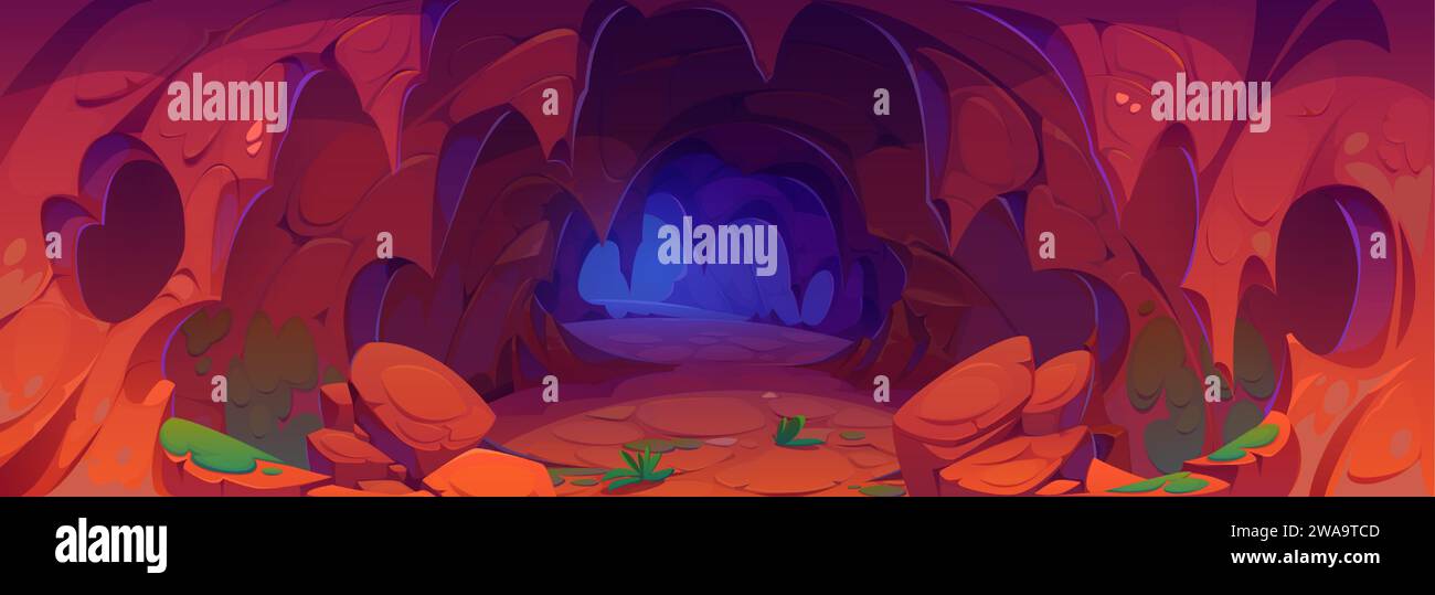 Prehistoric cave with caveman painting on stone walls. Cartoon vector ...