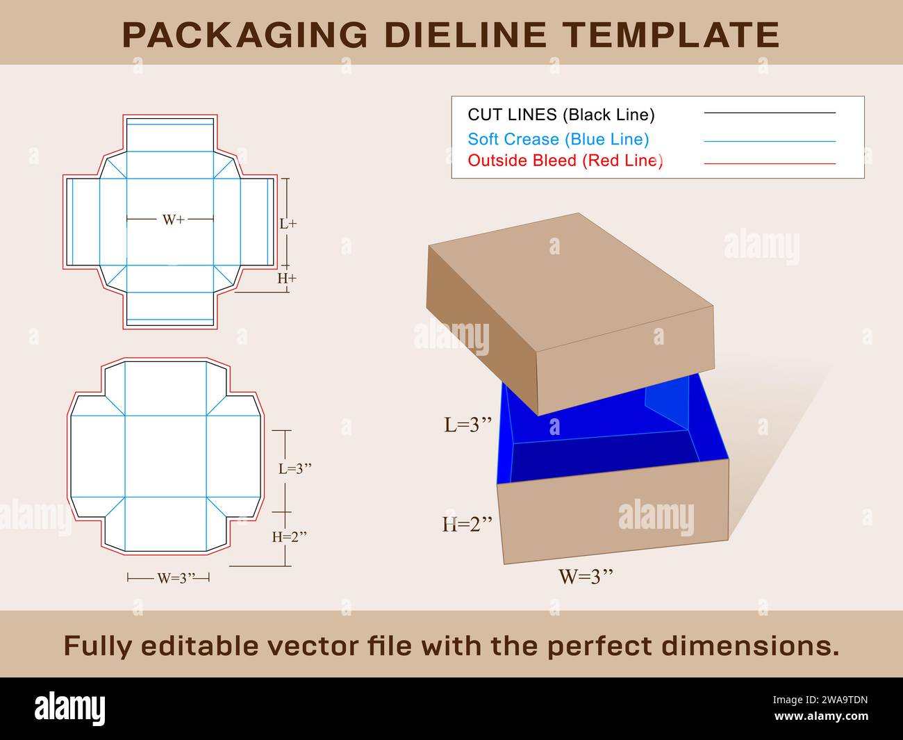 Gift Box Template, With Lid Die line Template, Vector File Stock Vector ...