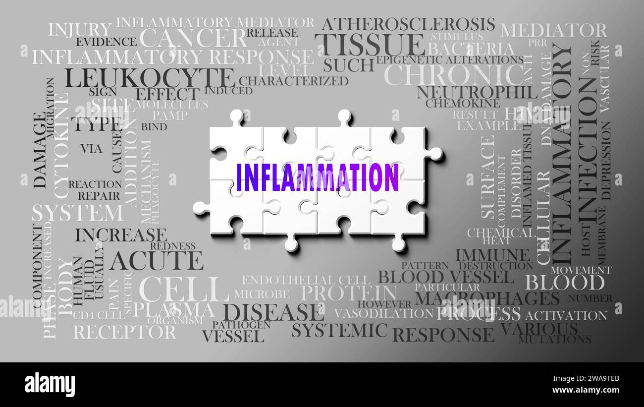 Inflammation - a complex subject, related to many concepts. Pictured as a puzzle and a word ...
