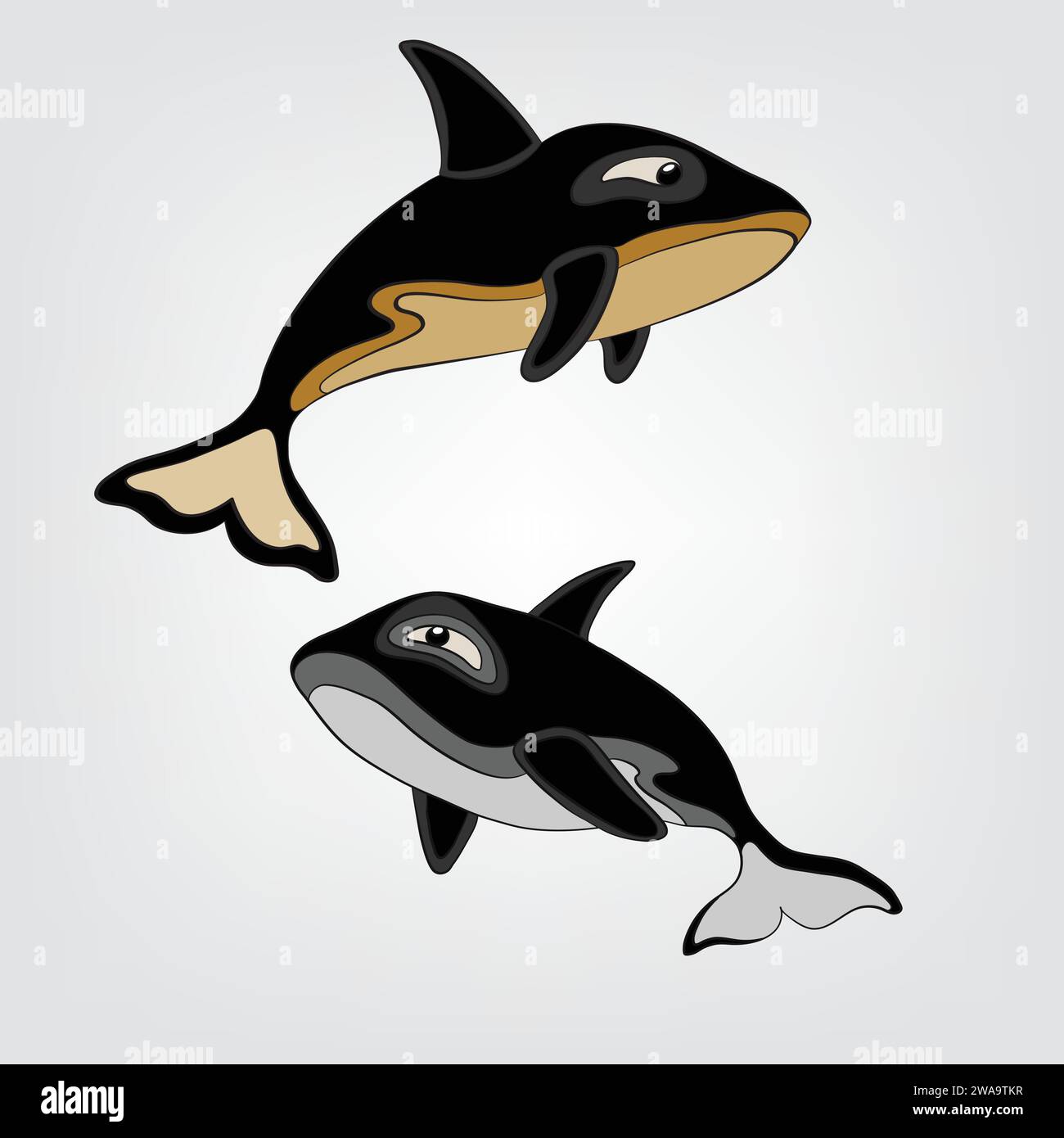 Vector illustration of isolated cartoon orcas Stock Vector Image & Art ...