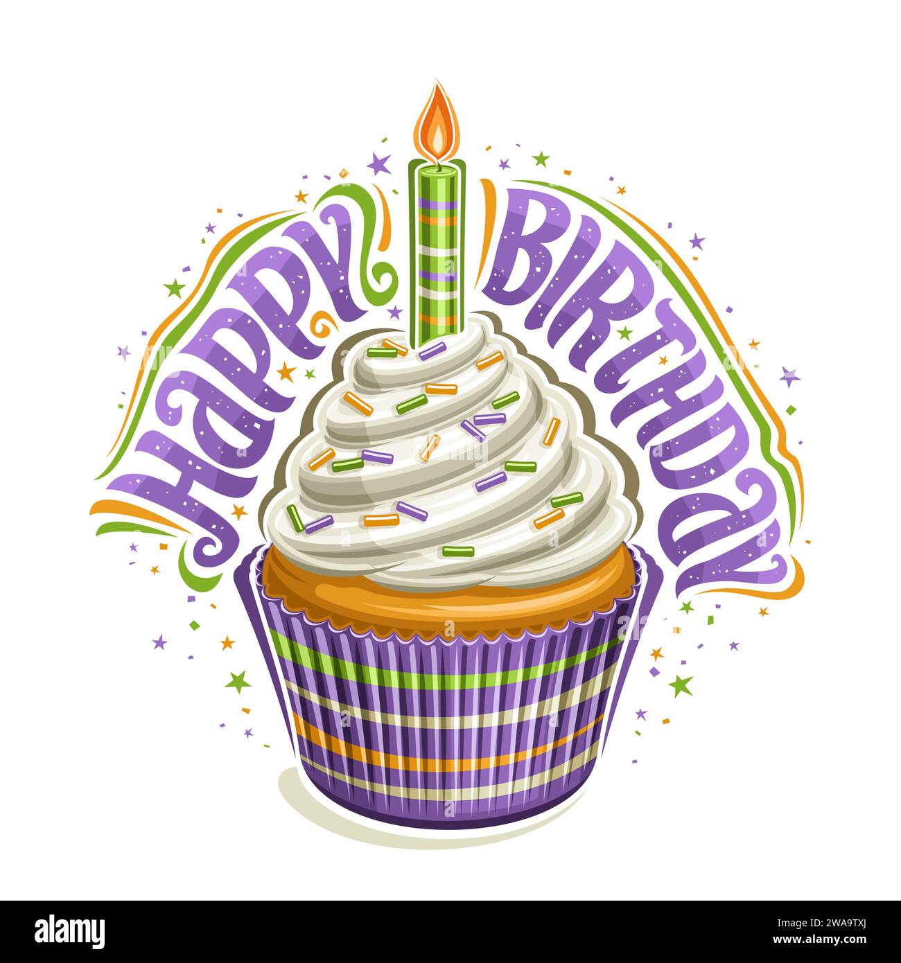 Vector logo for Birthday Cupcake, square poster with illustration of ...