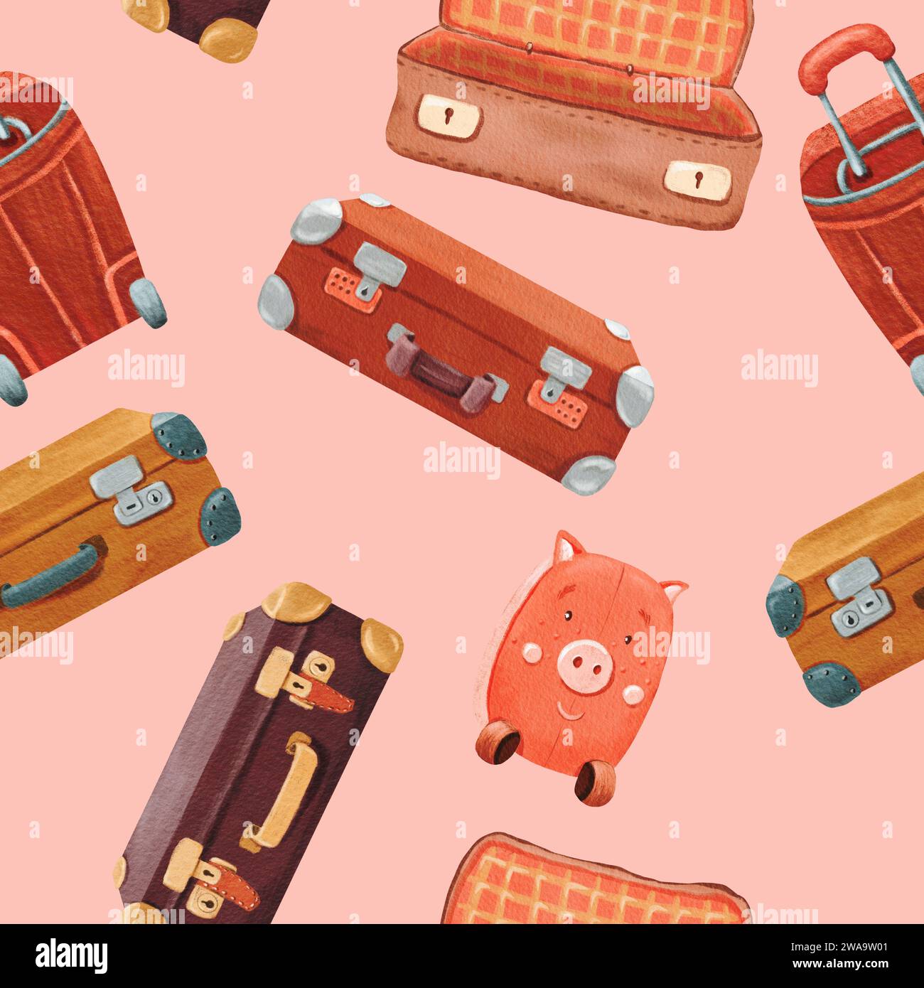 Seamless pattern of open and close Stylish brown retro suitcase, child ...