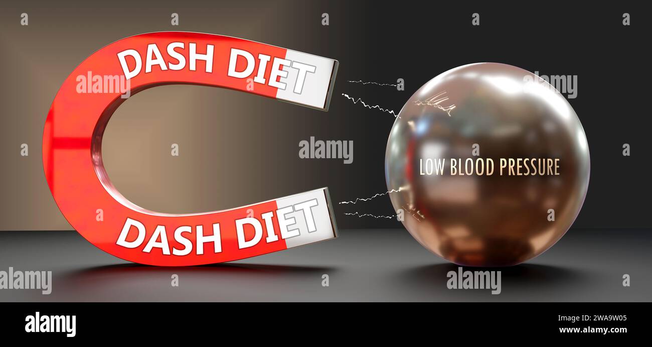 Dash diet attracts Low blood pressure. A metaphor showing dash diet as ...