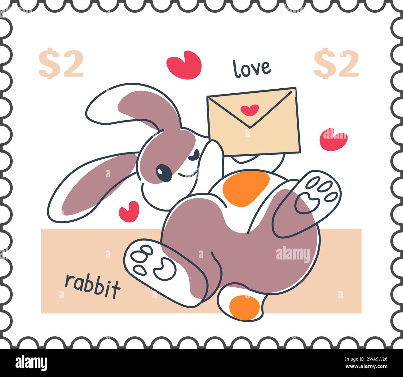 Cute bunny, rabbit on mailing postal mark vector Stock Vector Image ...