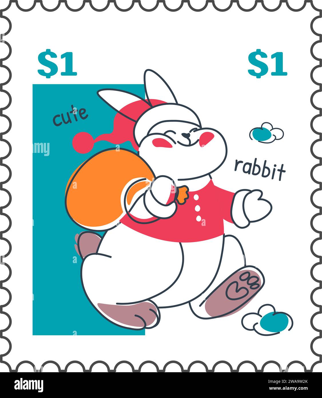 Cute rabbit wearing santa clothes carrying present Stock Vector Image ...