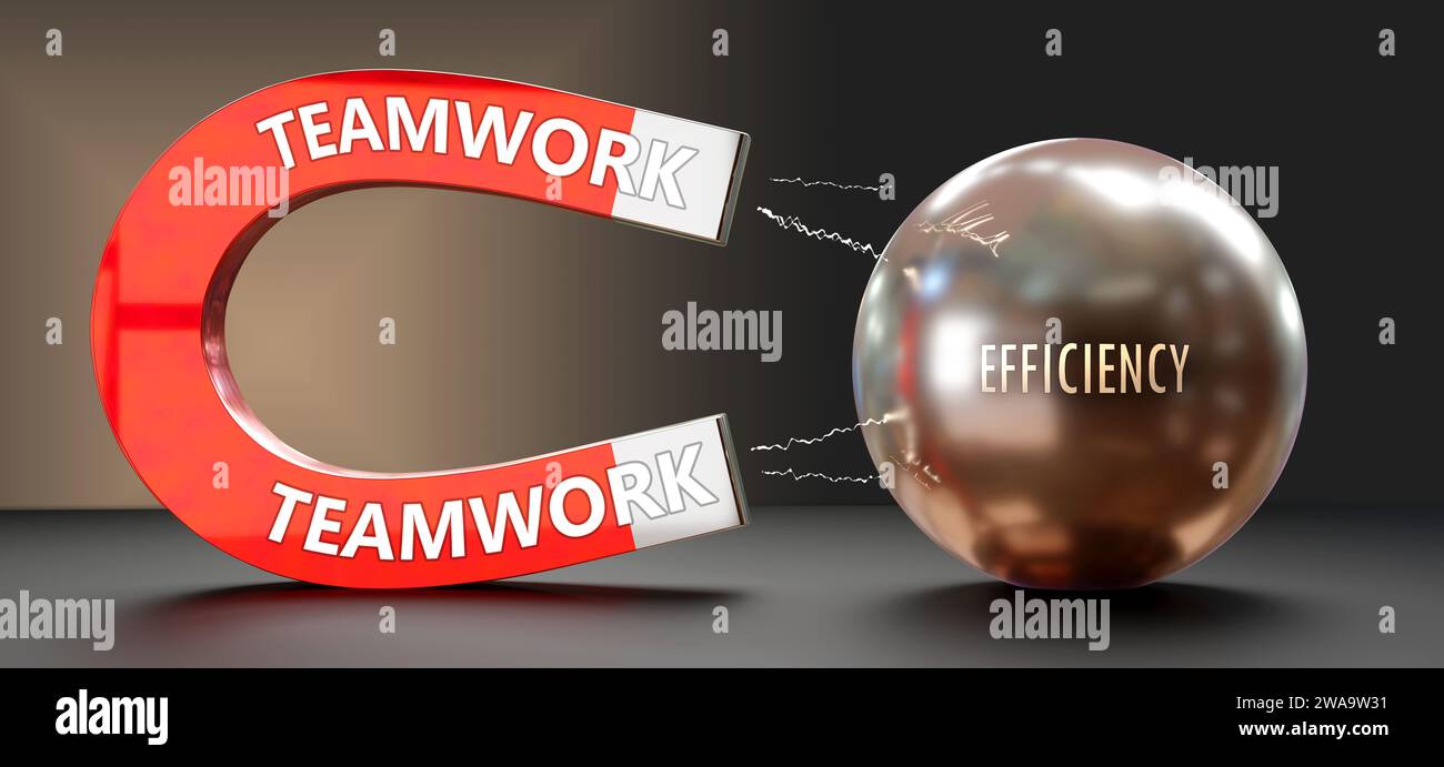 Teamwork attracts Efficiency. A metaphor showing teamwork as a big ...