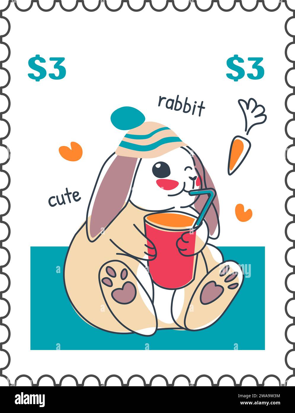 Cute rabbit personage drinking carrot juice mark Stock Vector Image ...