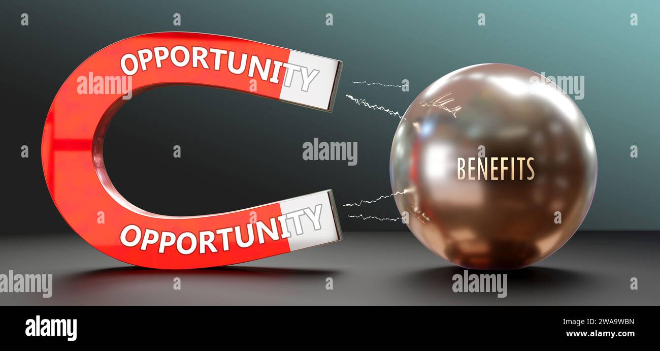Opportunity attracts Benefits. A metaphor showing opportunity as a big ...