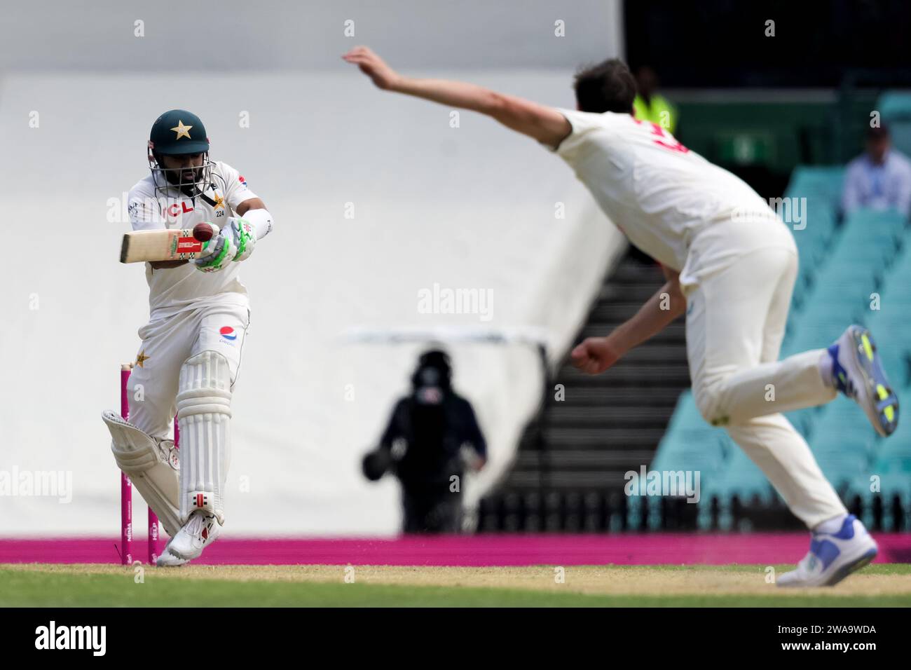 Sydney, Australia, 3 January, 2024. Pat Cummins of Australia bowls to ...