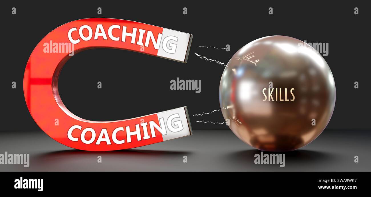 Coaching attracts Skills. A metaphor showing coaching as a big magnet ...