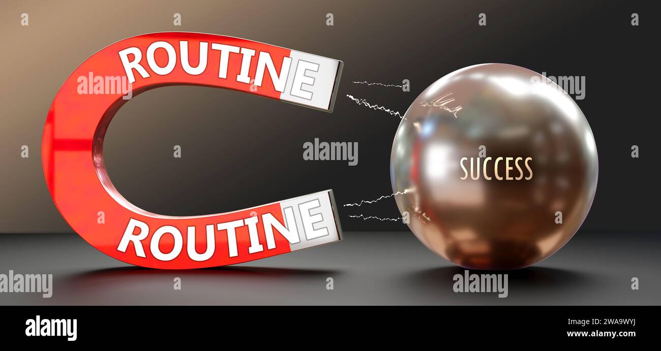 Routine attracts Success. A metaphor showing routine as a big magnet ...