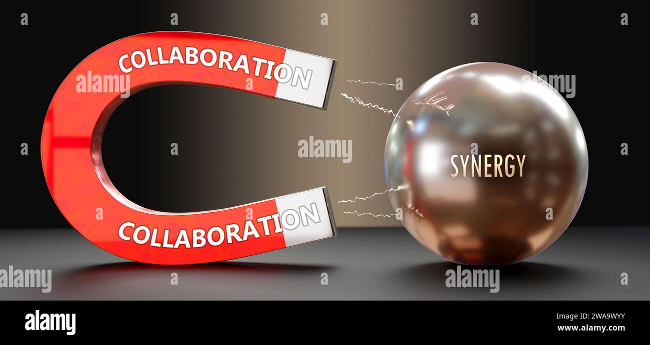 Collaboration attracts Synergy. A metaphor showing collaboration as a ...