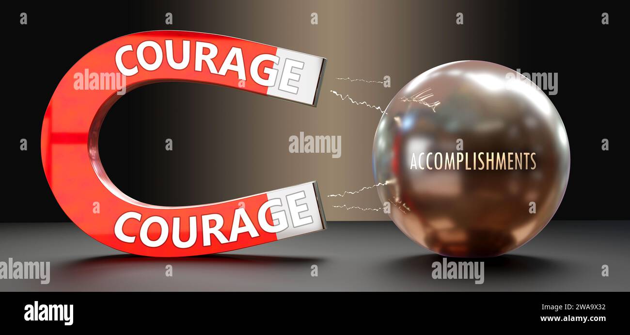 Courage attracts Accomplishments. A metaphor showing courage as a big ...