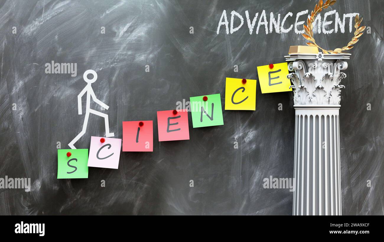 Science leads to Advancement - a metaphor showing how science makes the ...