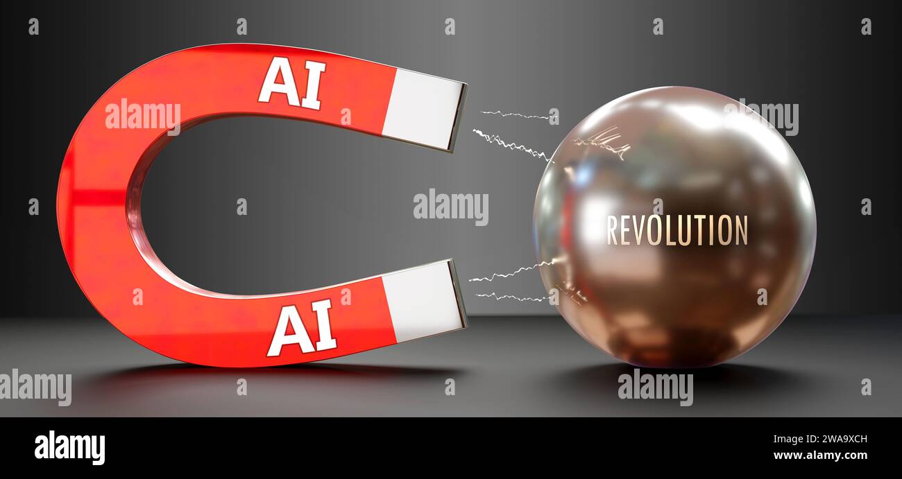 Ai attracts Revolution. A metaphor showing ai as a big magnet that ...