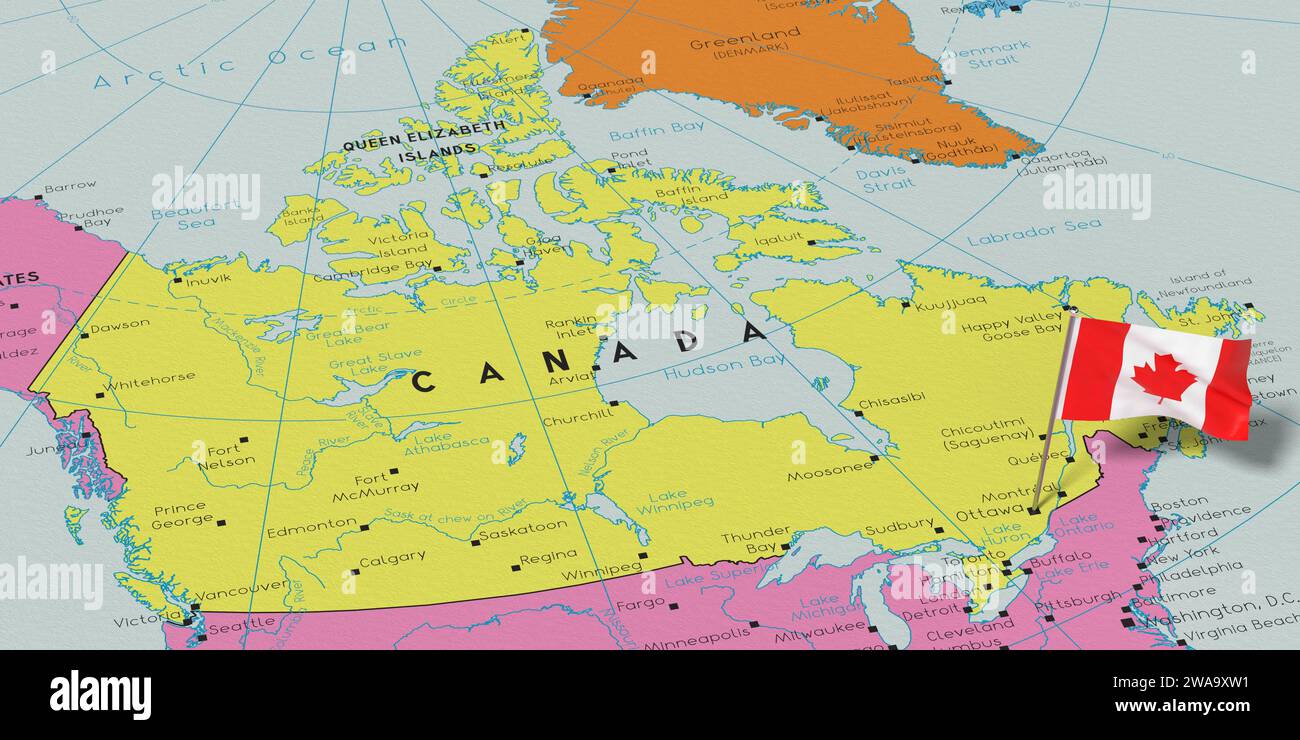 Canada, Ottawa - national flag pinned on political map - 3D ...