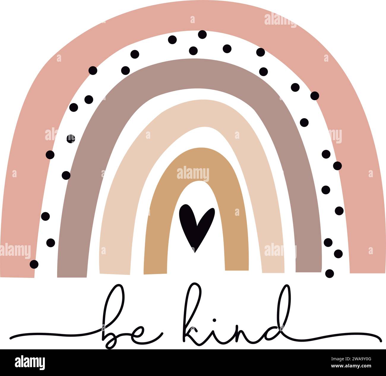 Cute rainbow with be kind phrase in handwritten text, vector design ...