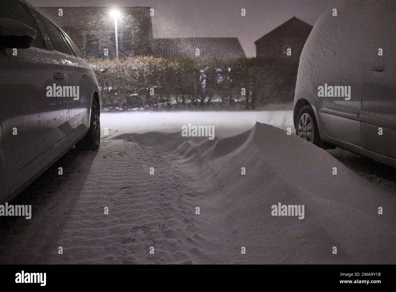Heavy snowfall in Brabrand in Aarhus, Denmark, Wednesday January 3 ...