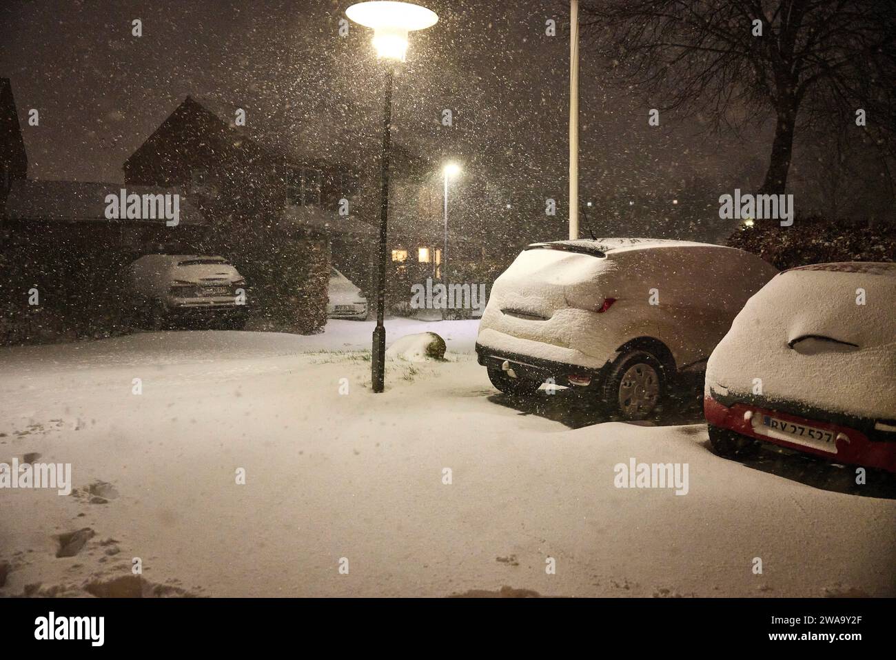 Heavy snowfall in Brabrand in Aarhus, Denmark, Wednesday January 3 ...