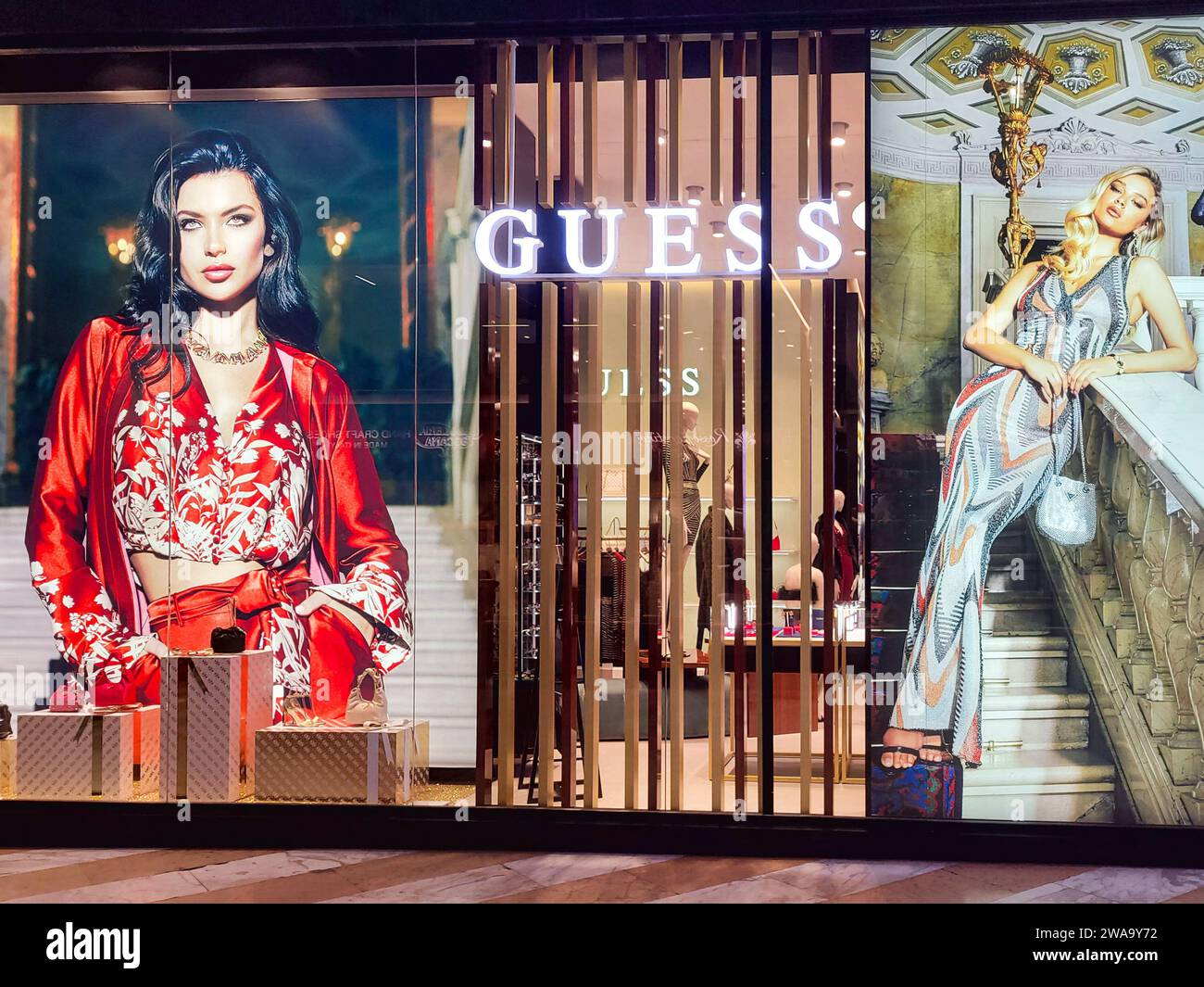 Milan, Italy. 24th Dec, 2023. The window of the Guess shop in Milan ...