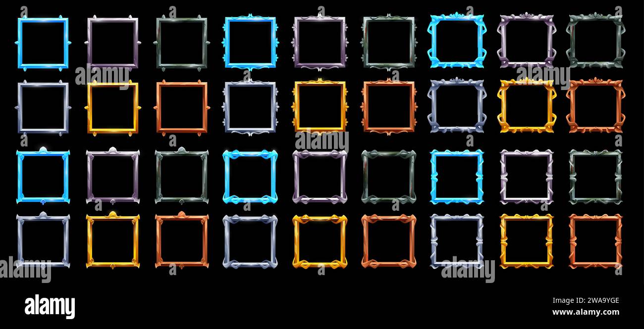 Rectangle avatar frames of golden, silver and ice, bronze and copper ...