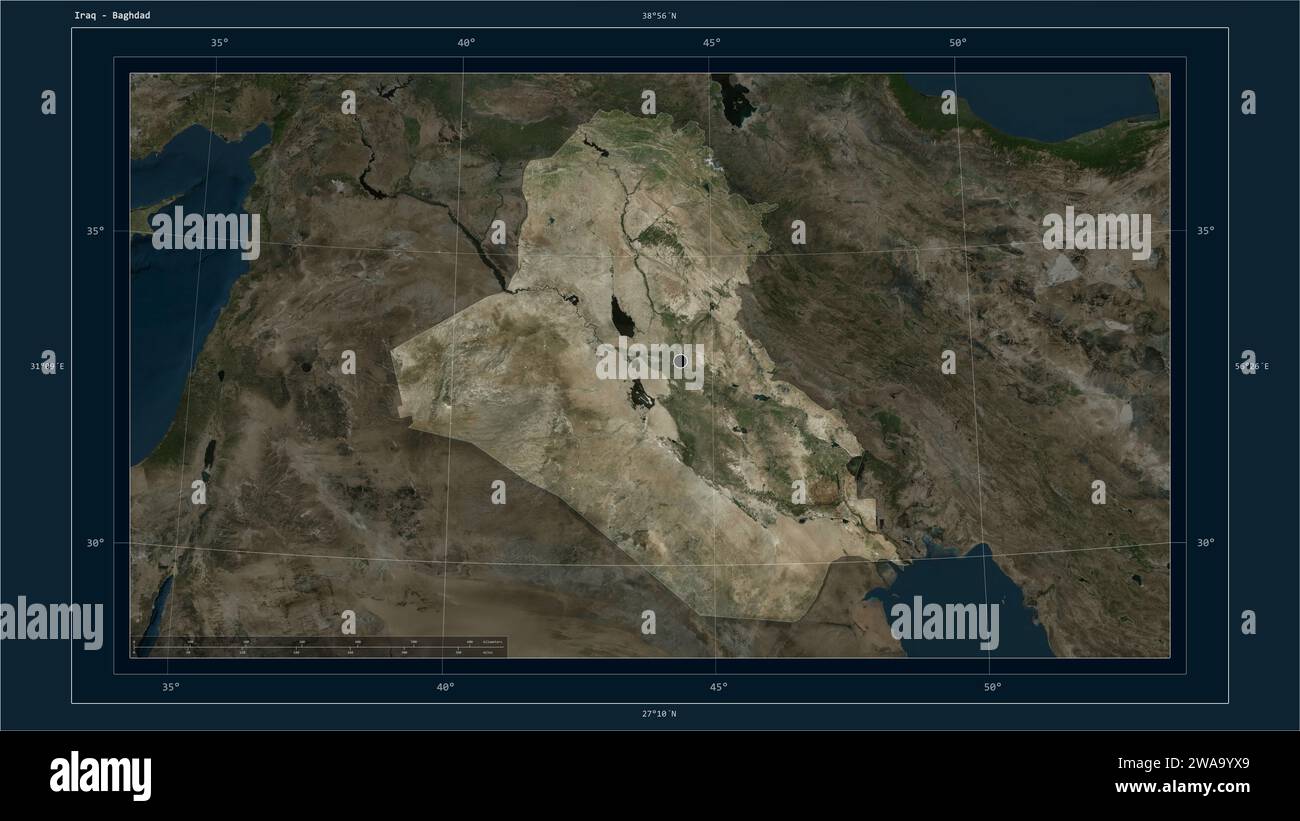 Iraq highlighted on a high resolution satellite map map with the ...