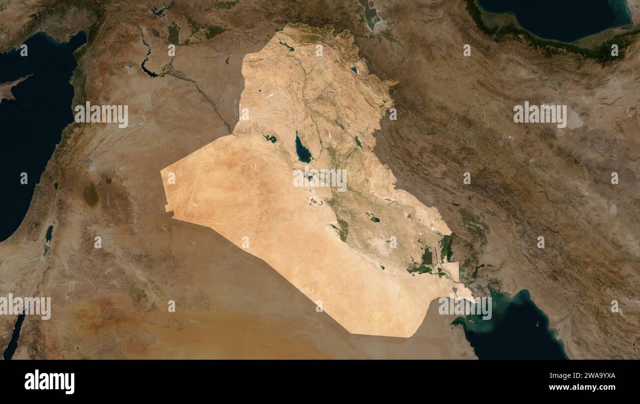 Iraq highlighted on a low resolution satellite map Stock Photo - Alamy