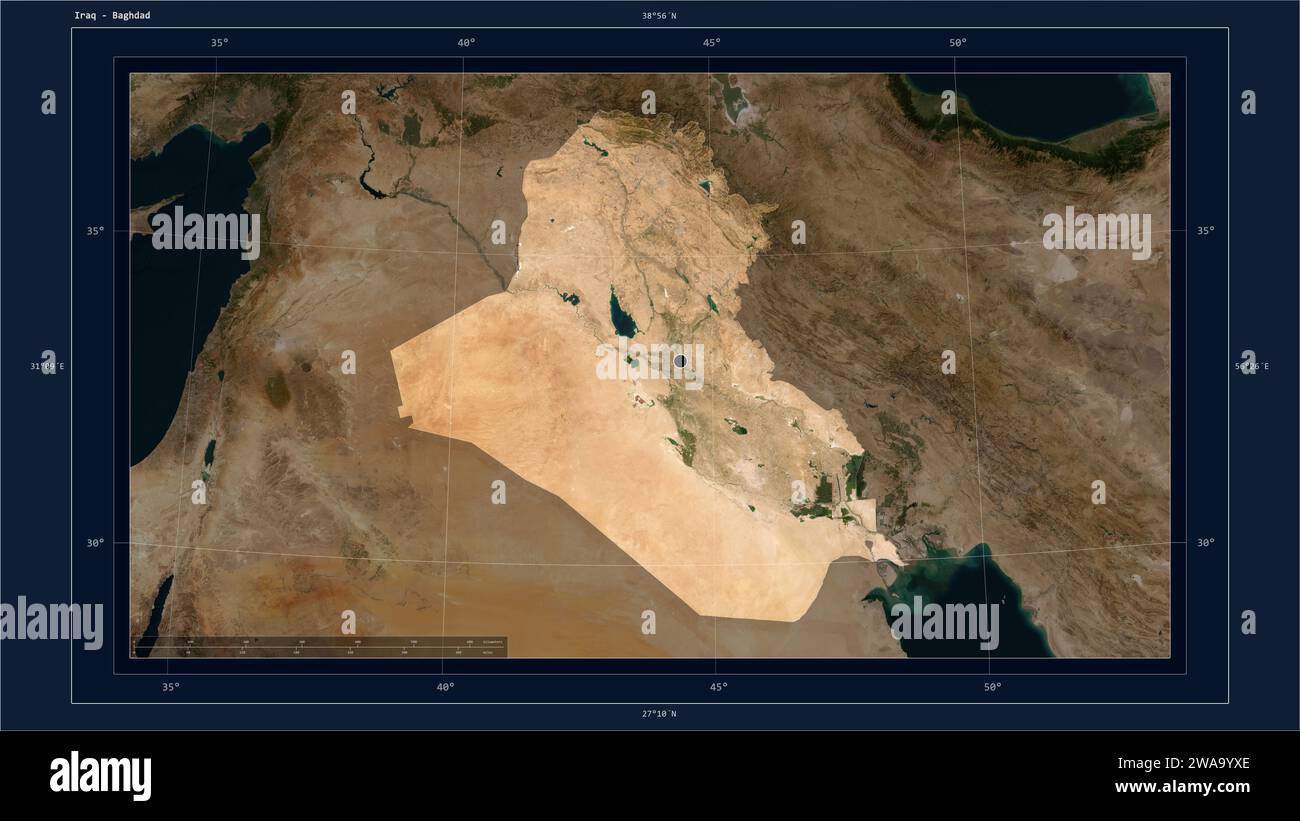 Iraq highlighted on a low resolution satellite map map with the country ...