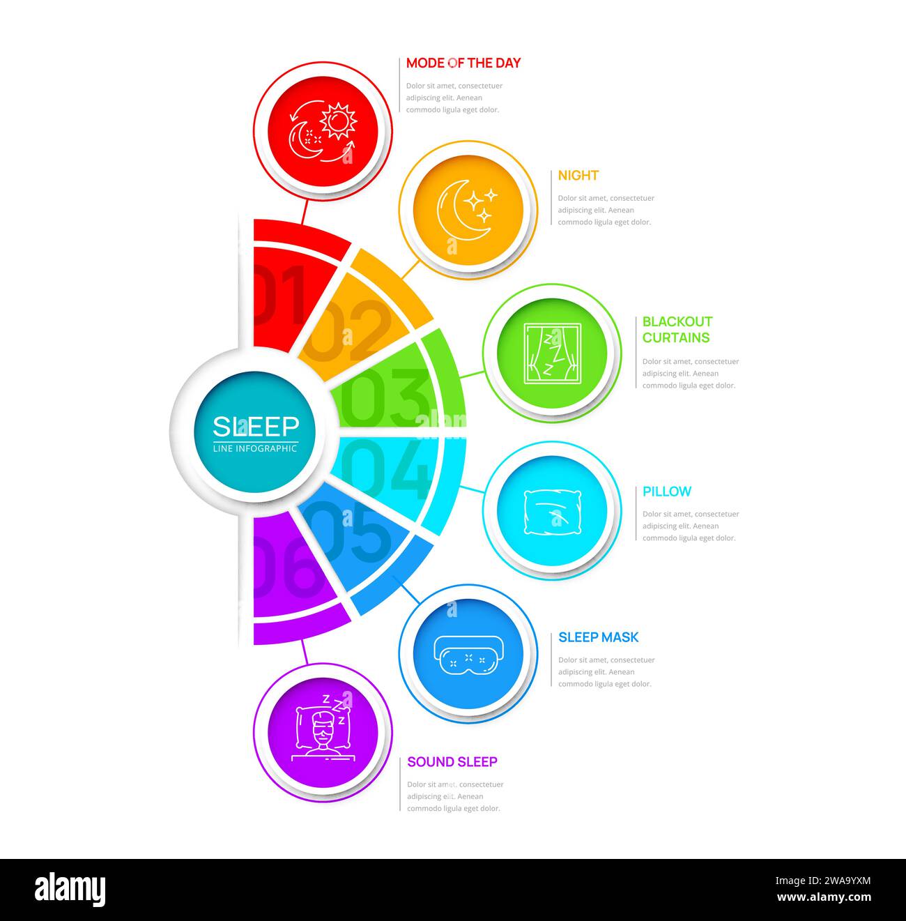 Sleep infographics. Healthy sleep recommendations, insomnia data ...