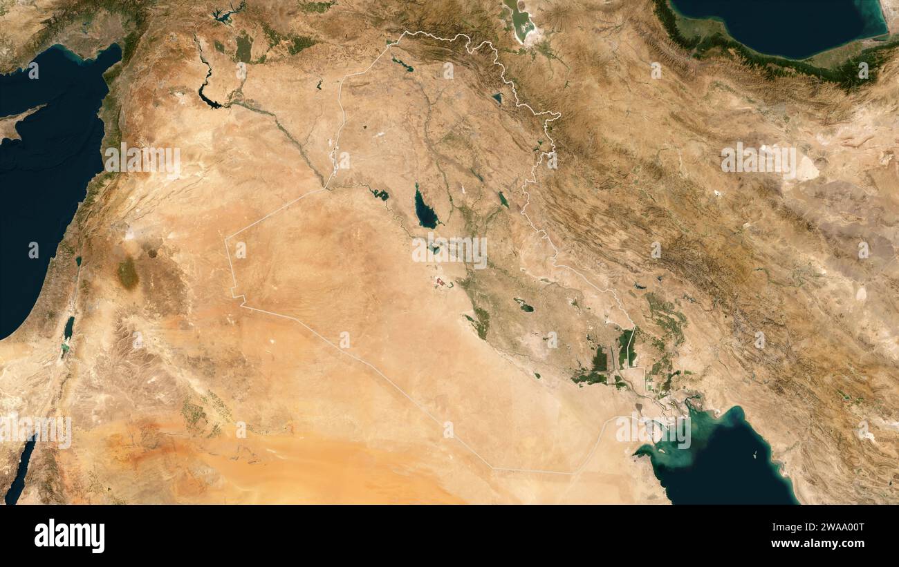 Iraq outlined on a low resolution satellite map Stock Photo - Alamy
